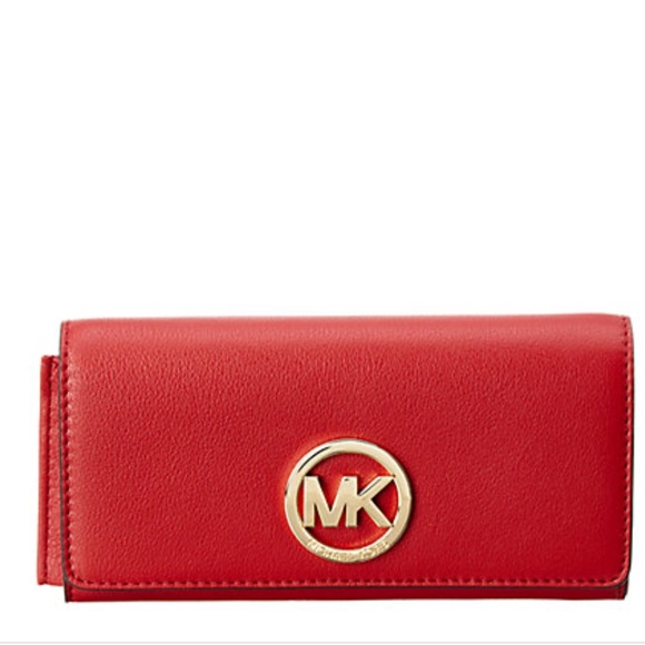Michael Kors | Bags | Michael Kors Red Wallet With Gold Logo | Poshmark